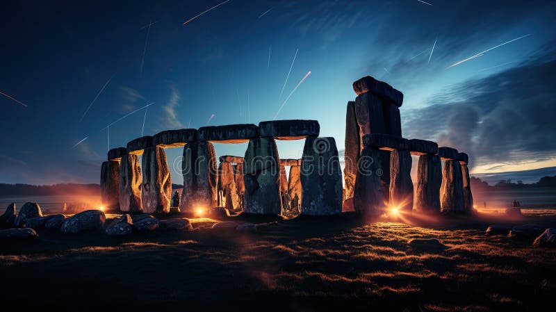 Beautiful Fire Torches on an Ancient Stone Circle Landscape Background ...