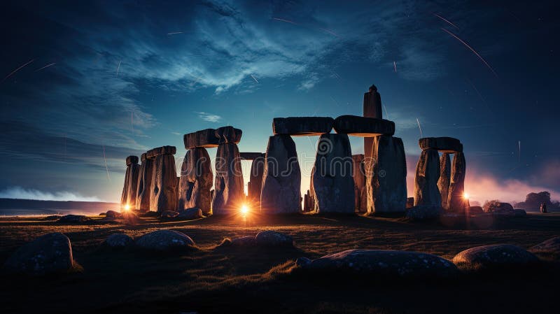 Beautiful Fire Torches on an Ancient Stone Circle Landscape Background ...