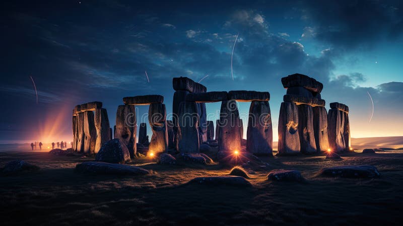 Beautiful Fire Torches on an Ancient Stone Circle Landscape Background ...