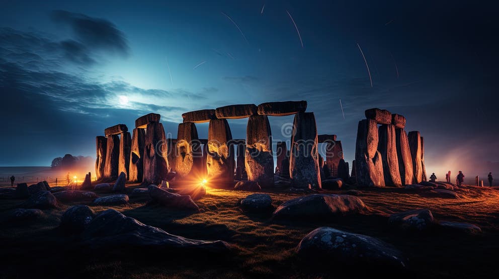 Beautiful Fire Torches on an Ancient Stone Circle Landscape Background ...