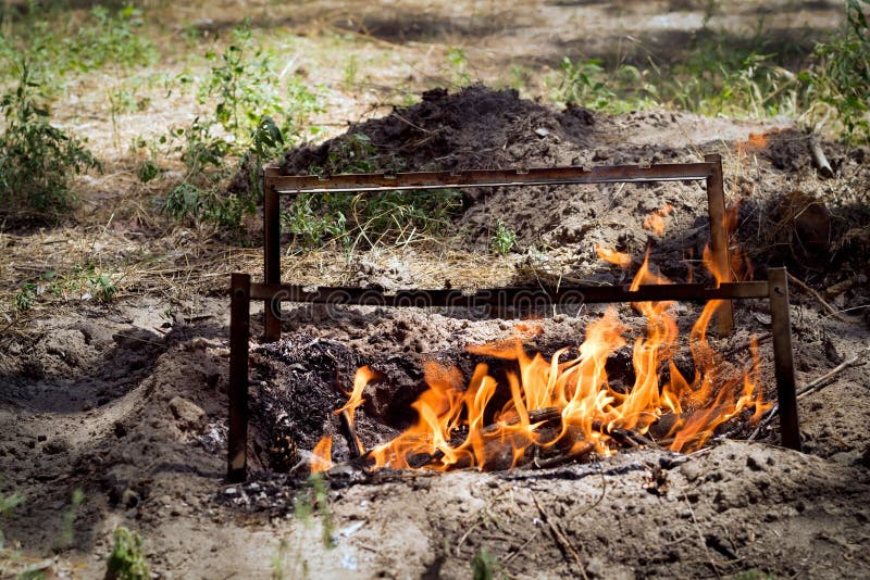 Beautiful Fire in a Tourist Camp Under the Open Sky Stock Image - Image ...