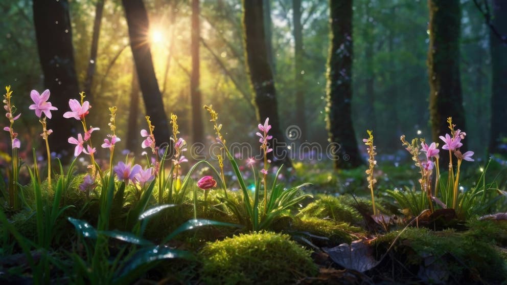 Beautiful Firefly in the Night at Nature Forest. Spring Banner, Spring ...