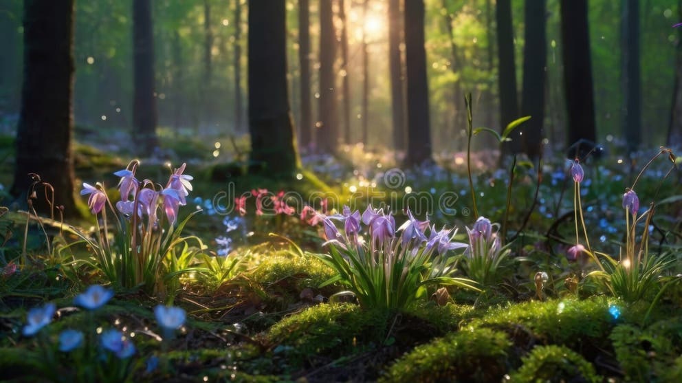 Beautiful Firefly in the Night at Nature Forest. Spring Banner, Spring ...