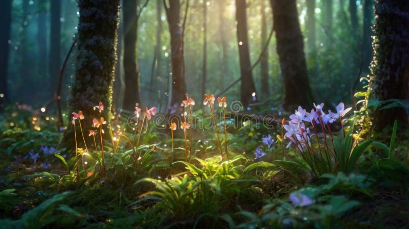 Beautiful Firefly in the Night at Nature Forest. Spring Banner, Spring ...