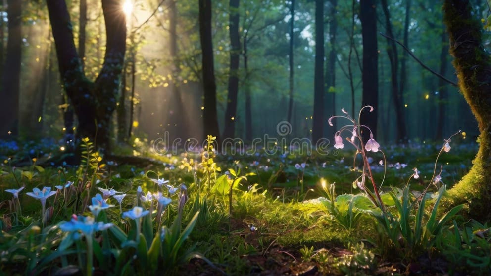 Beautiful Firefly in the Night at Nature Forest. Spring Banner, Spring ...