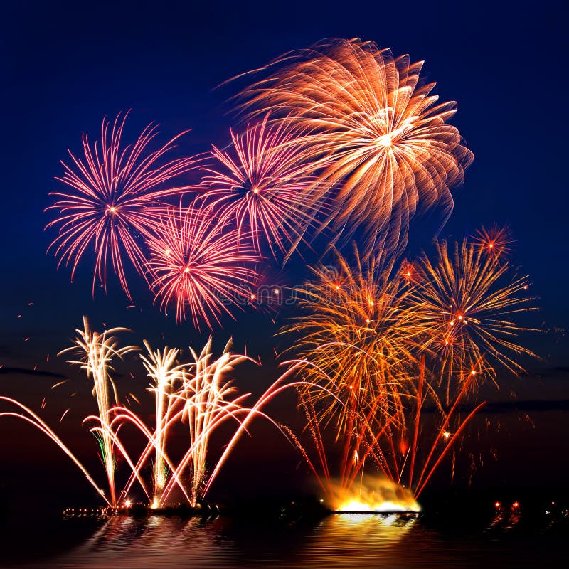 Couple Standing on the Hill and Watching the Fireworks Stock Photo ...