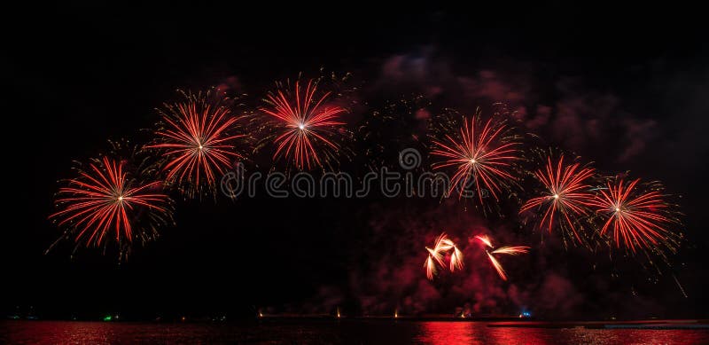 Firework Display for Celebration Over the Sea Stock Photo - Image of ...