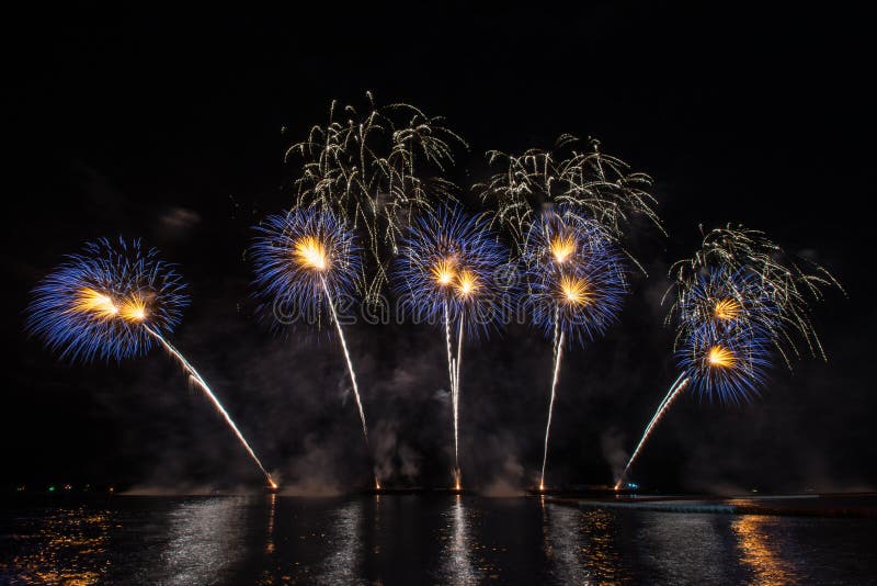Firework Display for Celebration Over the Sea Stock Image - Image of ...