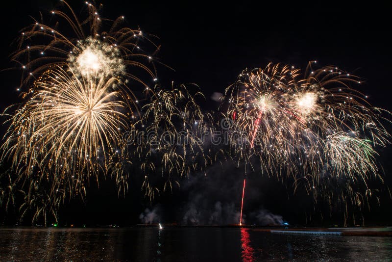 Firework Display for Celebration Over the Sea Stock Image - Image of ...
