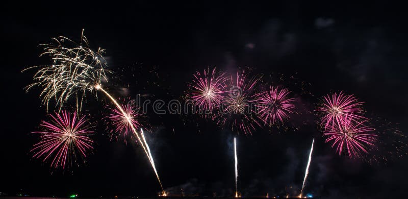 Firework Display for Celebration Over the Sea Stock Image - Image of ...