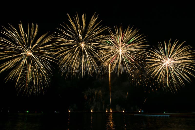 Firework Display for Celebration Over the Sea Stock Photo - Image of ...