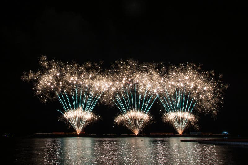 Firework Display for Celebration Over the Sea Stock Image - Image of ...