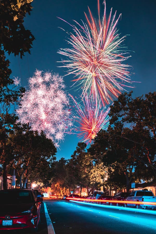 Beautiful Firework from the Road Stock Photo - Image of night, burst ...