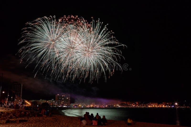 Beautiful Firework in a Small Spanish Town Palamos, Day of Celebrating ...