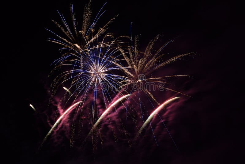 Beautiful Fireworks Background in Different Colours Stock Photo - Image ...