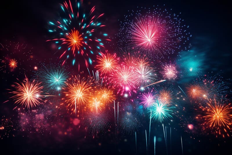 Beautiful Fireworks and Colourful on Dark Night Sky Background ...