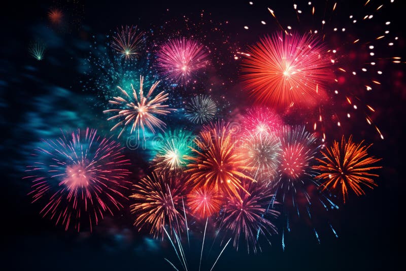 Beautiful Fireworks and Colourful on Dark Night Sky Background ...