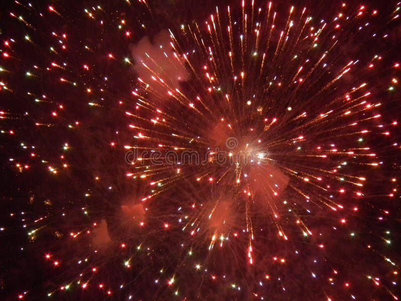 Beautiful Fireworks Dark Night Sky Red Light Fire Stock Photo - Image ...