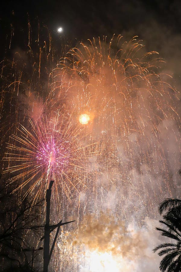 Fireworks of Different Colors and Shapes Exploding during Valencia ...