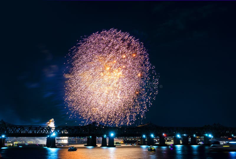 Beautiful Fireworks Lit Up the Sky Stock Image - Image of architecture ...