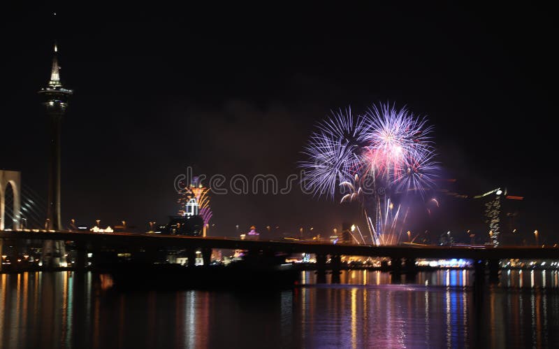 Fireworks in Macau City, China Stock Image - Image of landmark ...