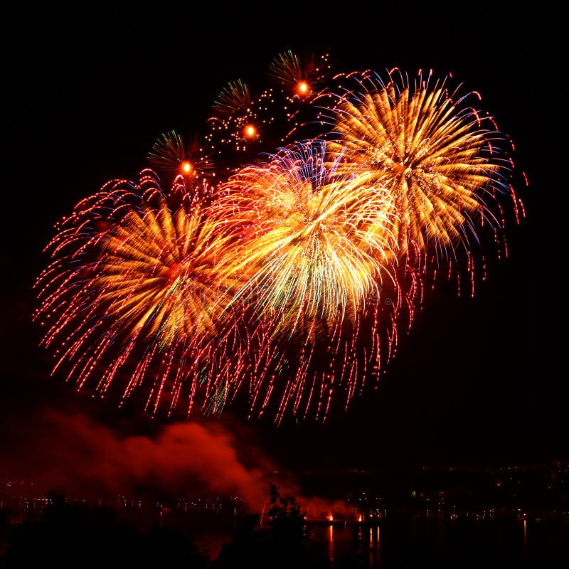Beautiful Fireworks in a Night Skies Stock Photo - Image of celebratory ...