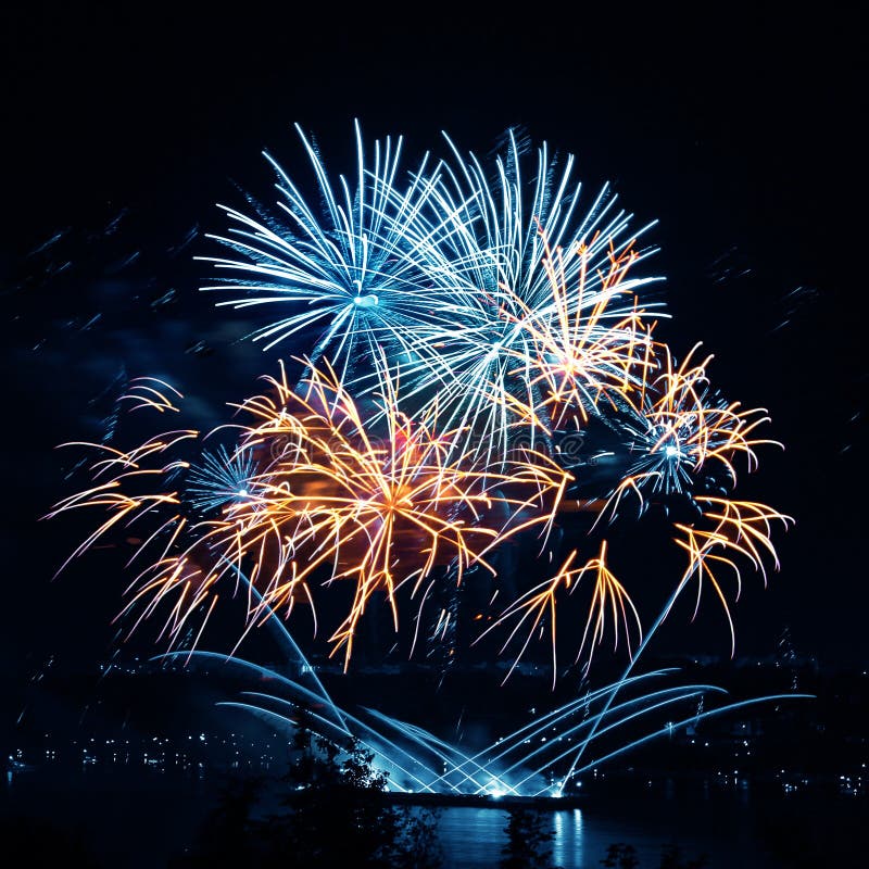 Beautiful Fireworks in a Night Skies Stock Image - Image of fire, glow ...