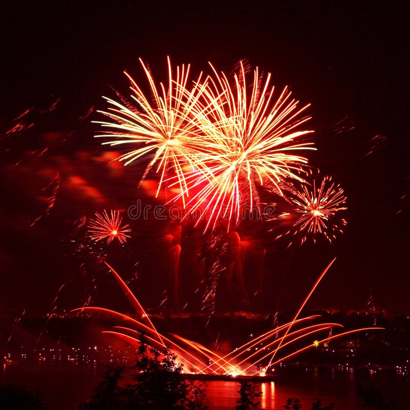 Beautiful Fireworks in a Night Skies Stock Photo - Image of flare, fire ...