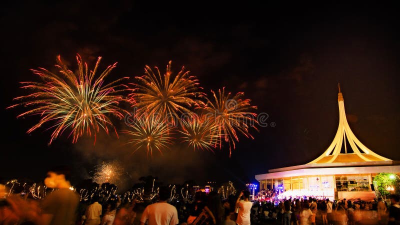 Beautiful Fireworks at the Park and People Looking at the Fireworks ...