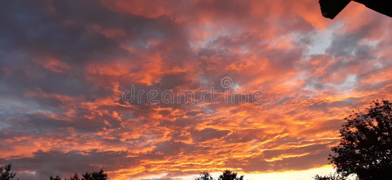 Beautiful Firey Orange Sunset Country Sky Stock Photo - Image of ...