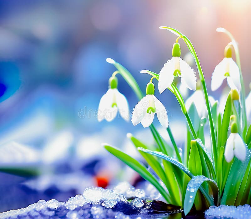 Beautiful First Flowers-snowdrops in the Spring Forest, Symbolize the ...