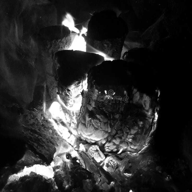 Beautiful Flame Brown Wood Dark Black Coal Stock Photo - Image of ...