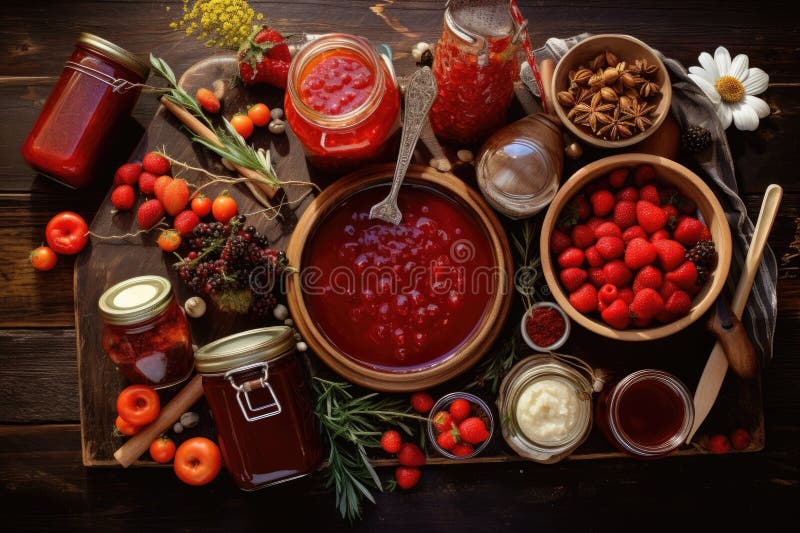 Beautiful Flat Lay of Jam-making Process and Ingredients Stock ...