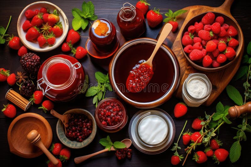 Beautiful Flat Lay of Jam-making Process and Ingredients Stock ...