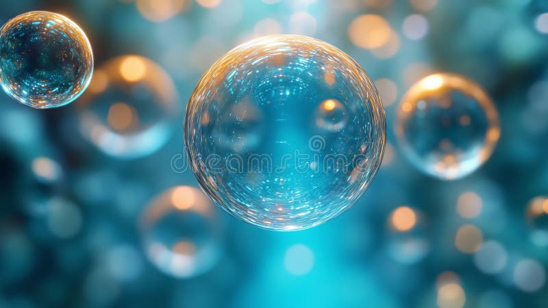 Beautiful Floating Bubbles with Sparkling Light Reflections Stock Photo ...