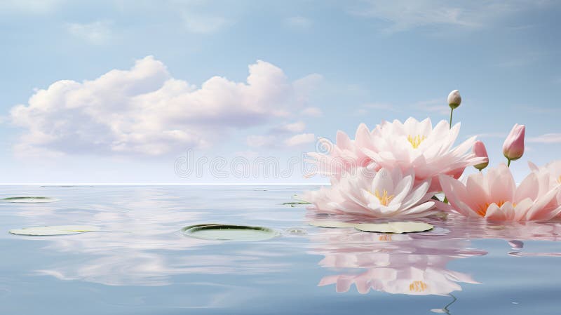 Beautiful Floating Flowers in Water, Wallpaper Realistic Design Stock ...