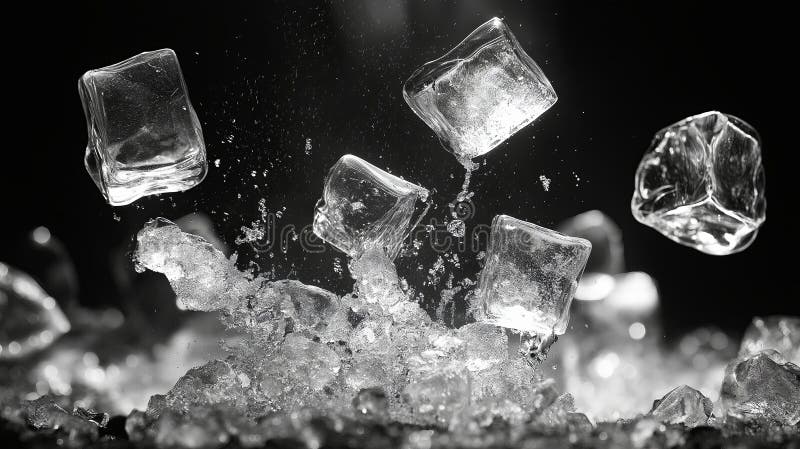 Beautiful Floating Ice Cubes Surrounded by Bubbles in the Underwater ...