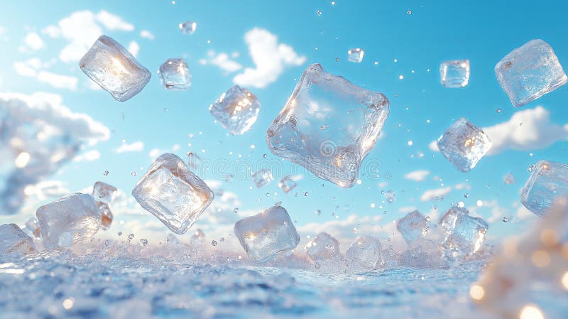 Beautiful Floating Ice Cubes Surrounded by Bubbles in the Underwater ...