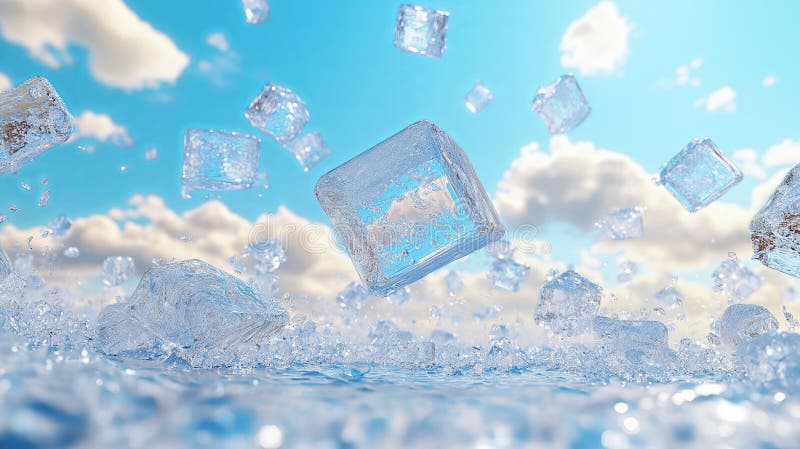 Beautiful Floating Ice Cubes Surrounded by Bubbles in the Underwater ...