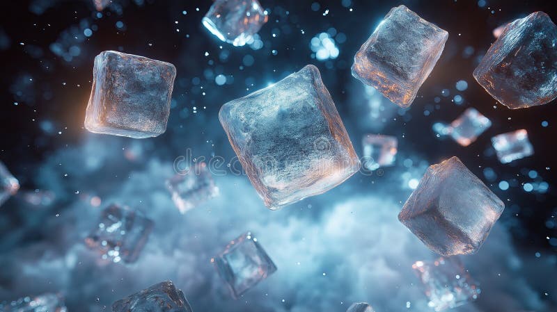 Beautiful Floating Ice Cubes Surrounded by Bubbles in the Underwater ...