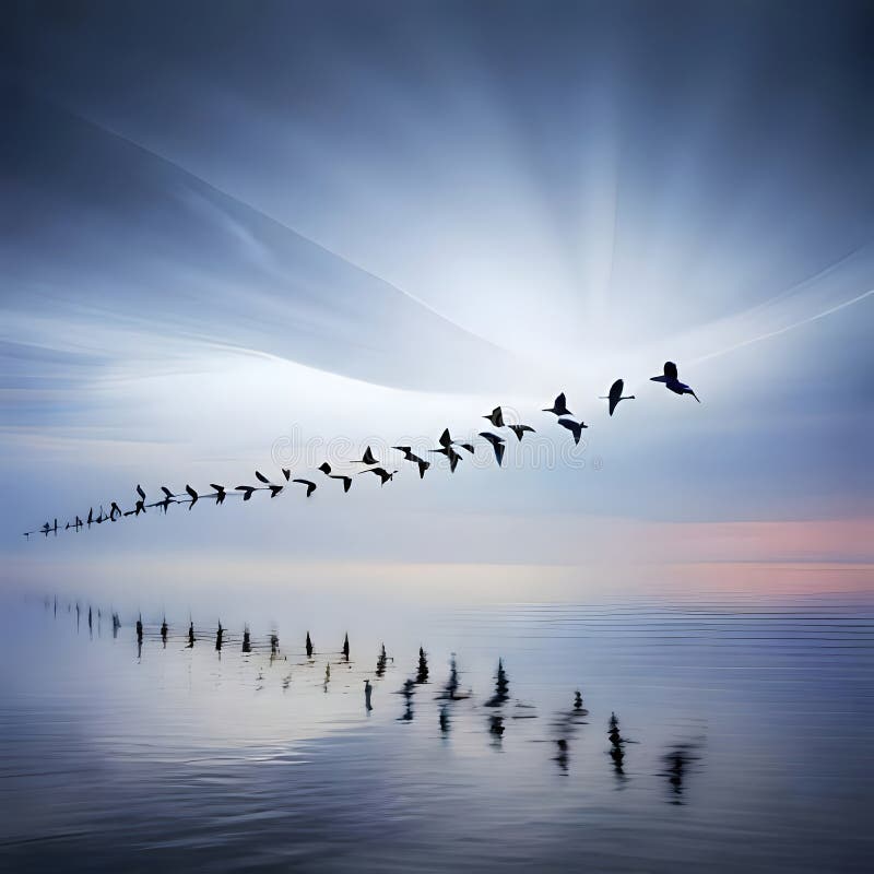 Beautiful Flock of Birds Flying in Formation - Ai Generated Image Stock ...