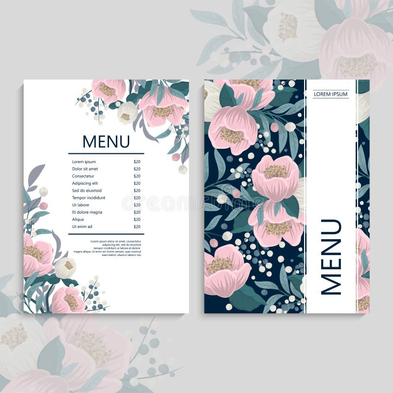Beautiful Floral Menu Template Cards Stock Vector - Illustration of ...