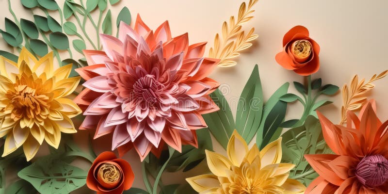 Beautiful Floral Paper Cut Wallpaper Stock Illustration - Illustration ...