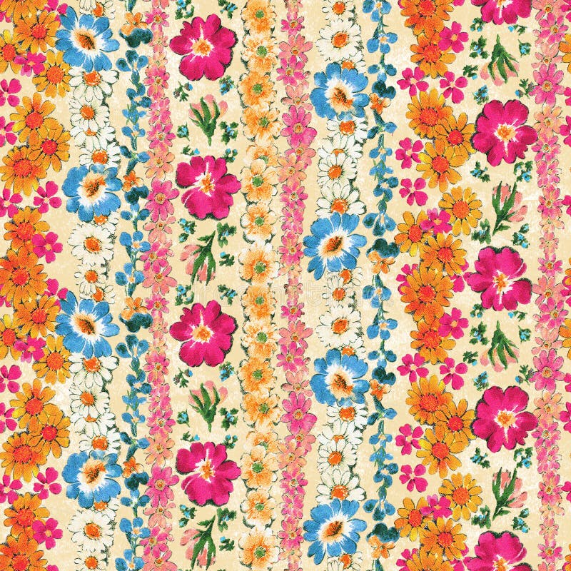 Beautiful Floral Pattern Drawn with Watercolor Technique, Stock ...