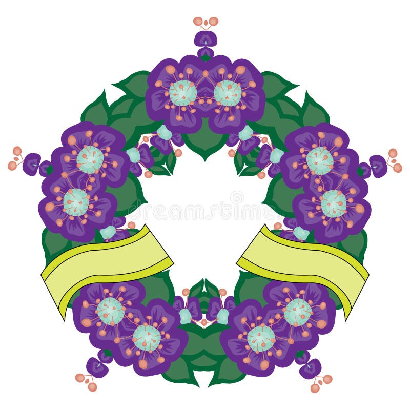 Beautiful Floral Wreath with Ribbons Stock Vector - Illustration of ...