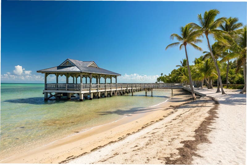 Beautiful Florida Keys Beach with Covered Pier Along the Shoreline ...