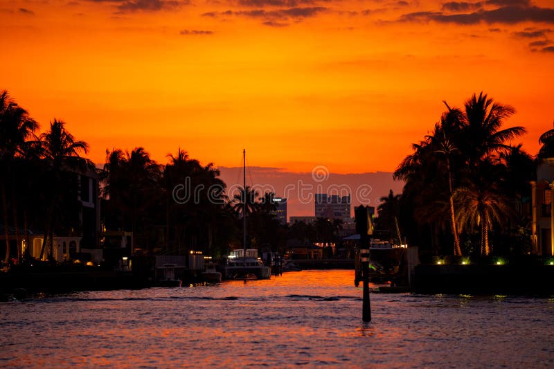 Beautiful Florida Sunset in Fort Lauderdale FL Stock Image - Image of ...