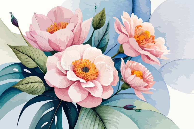 Beautiful Flower Art Watercolor Illustration Create with AI Stock ...