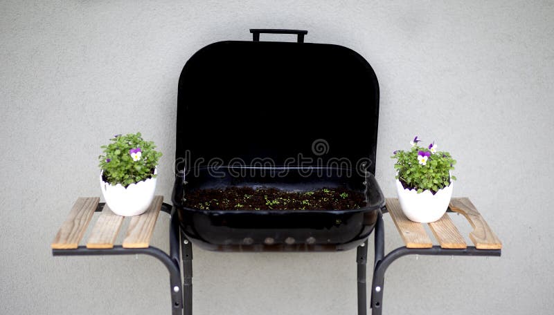 Beautiful Flower Bed with Grill on House Stock Image - Image of ...