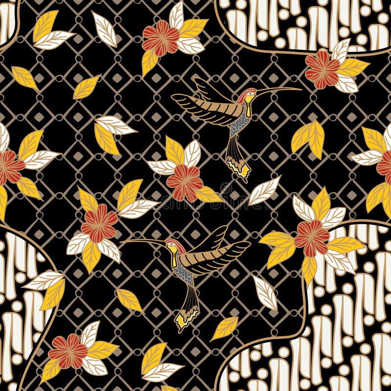 Beautiful Flower and Bird Batik Pattern Stock Vector - Illustration of ...